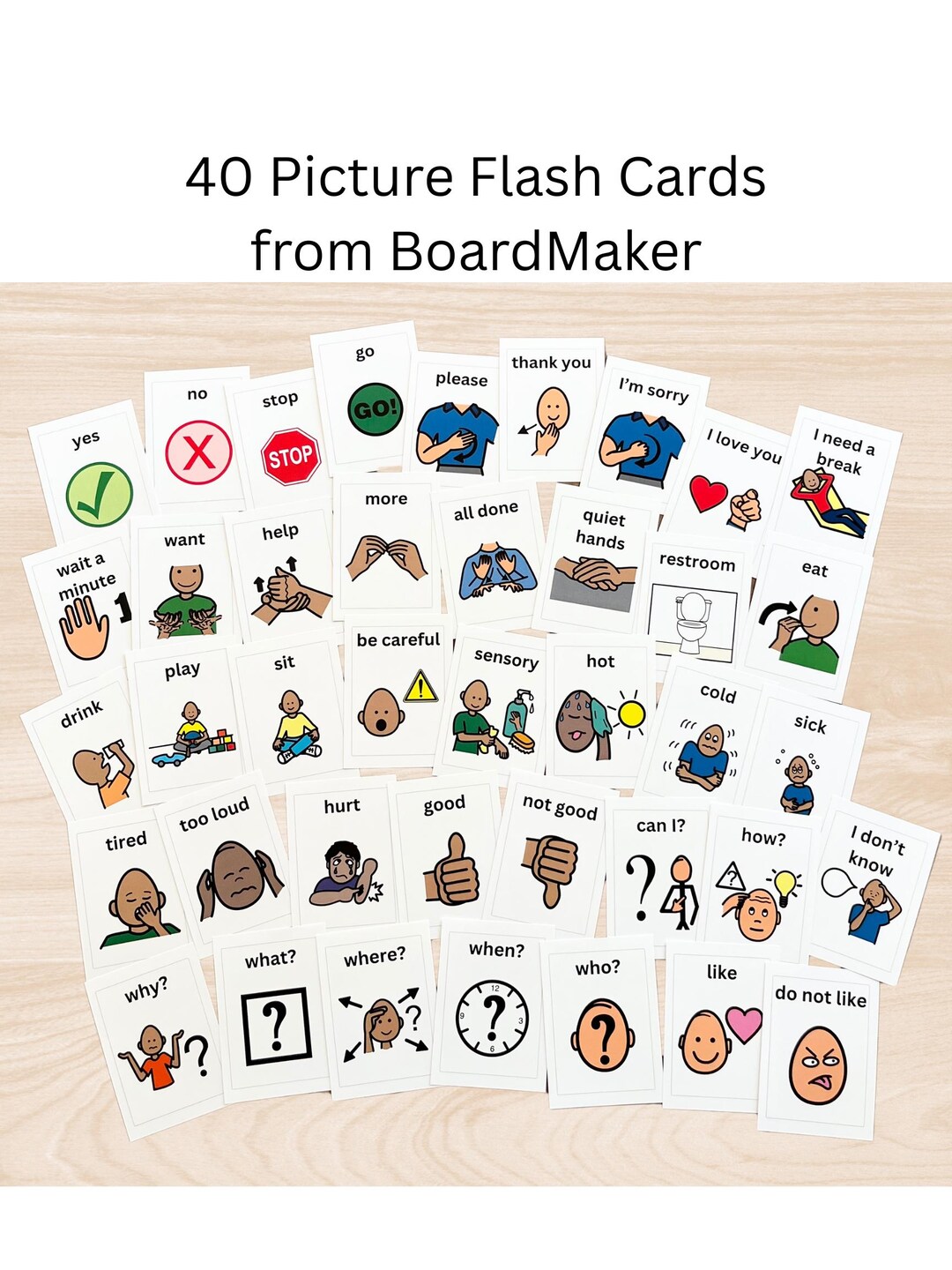 Boardmaker Communication Flashcards, 40 Count, Autism, Non-verbal ...