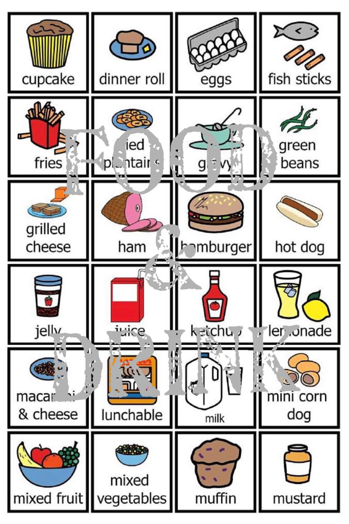 Food & Drink Picture Cards 72 Count 1.5 Inch or 2.5 Inch - Etsy