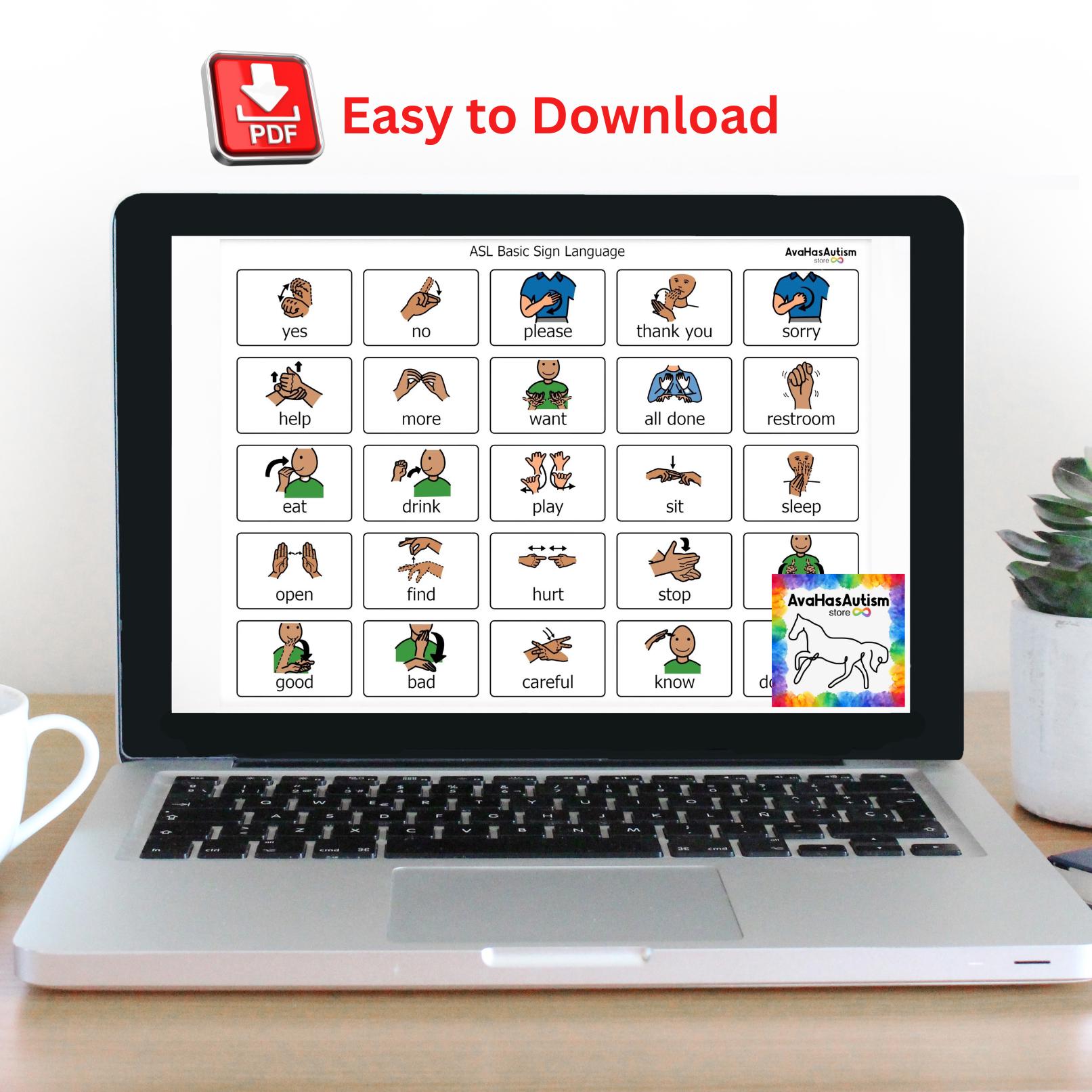 ASL Basic Sign Language Board- Digital Download - Etsy