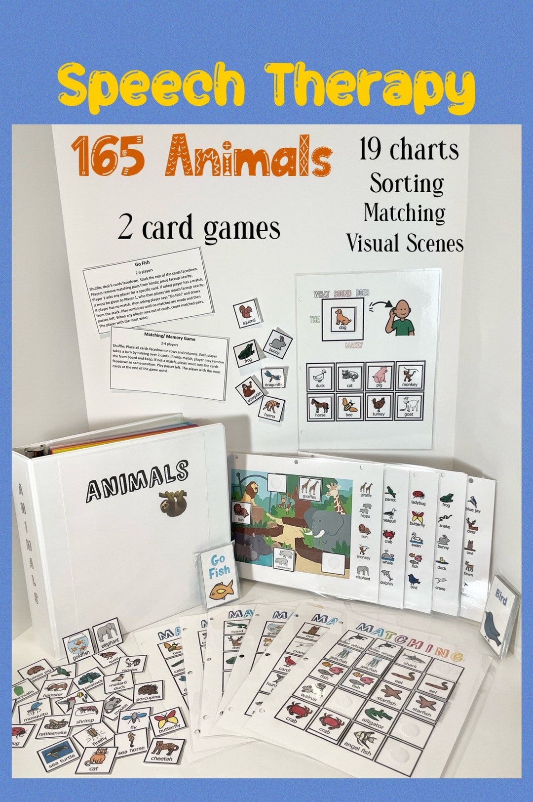 Animal Activity Set- Therapy- Autism- Velcro Matching- Sorting- Speech ...