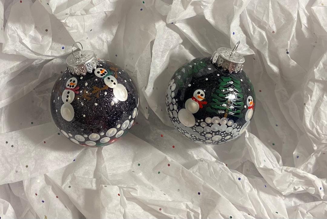 Hand Painted Snowman Dot Art Ornament - Etsy