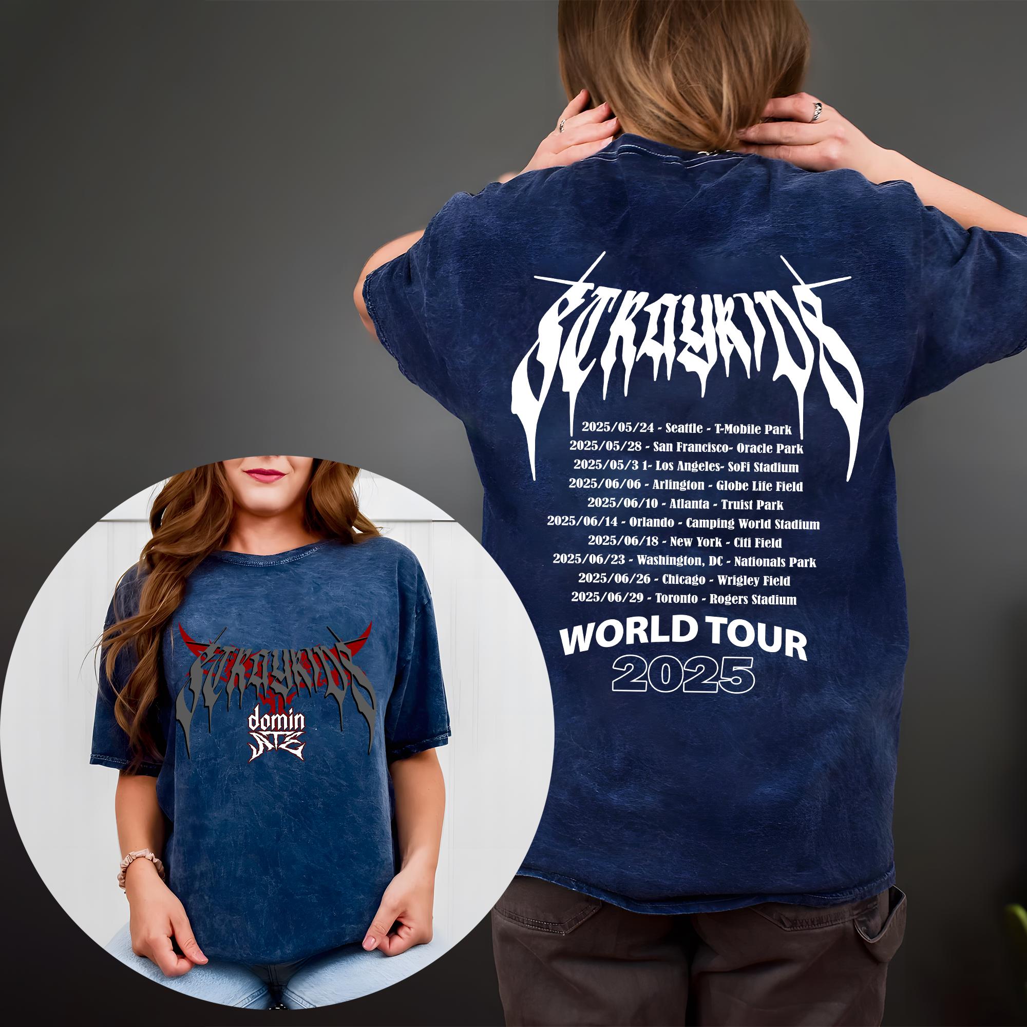 Retro Stray Kids Domiate World Tour 2025 Mineral Washed Tee, Stray Kids ...