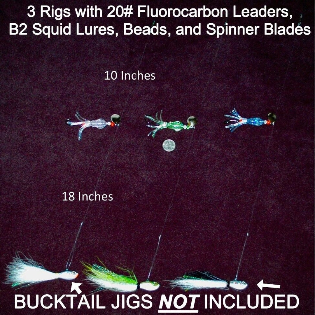Best FLUKE summer Flounder Fluorocarbon High/low B2 Squid Buck Tail ...