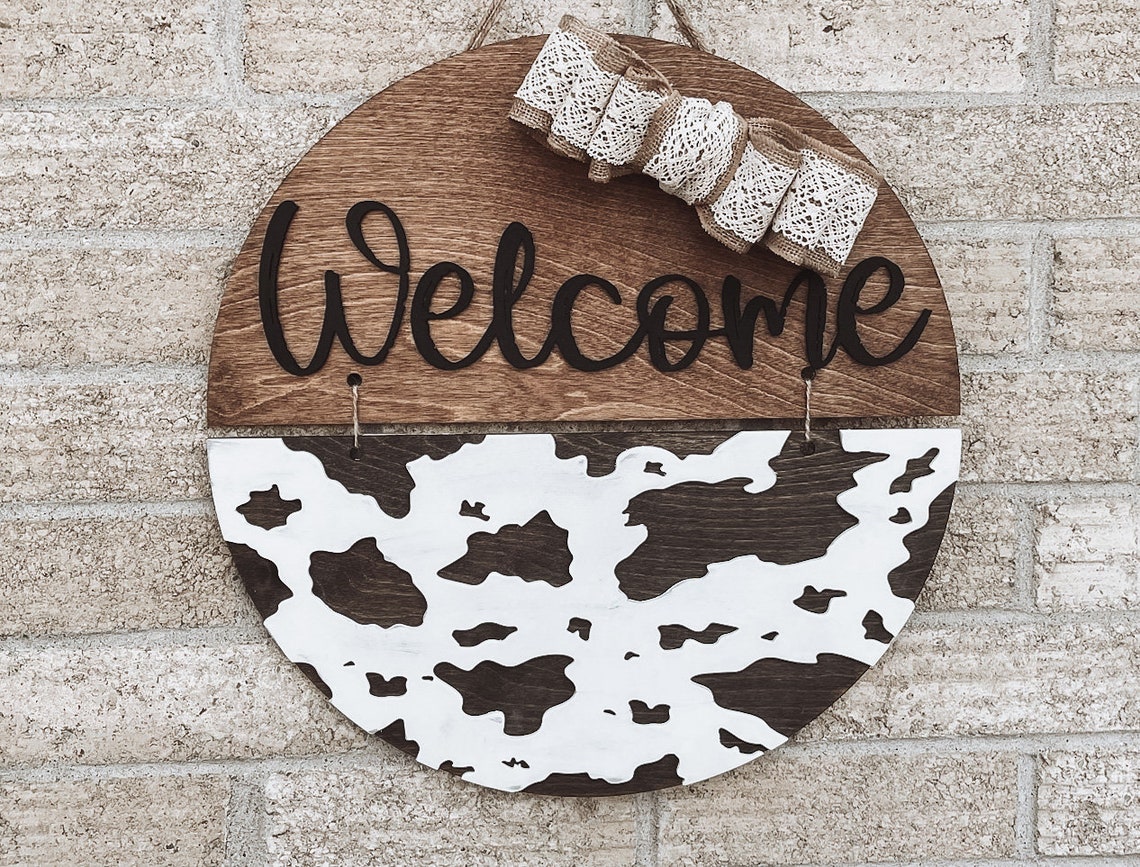 Cow Print Door Hanger-cute-cow Lovers-rustic-farmhouse-welcome Sign ...