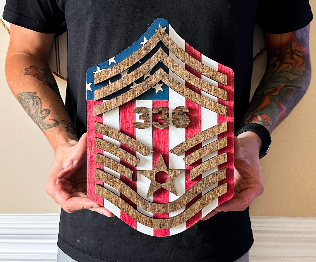 Cmsgt Plaques-rank-air Force-stripes-american Flag-line Number- Chief ...