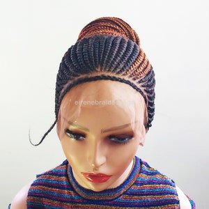 Fulani Conrow Updo Braided Wig for Black Women, High Bun Ponytail ...