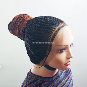 Fulani Conrow Updo Braided Wig for Black Women, High Bun Ponytail ...