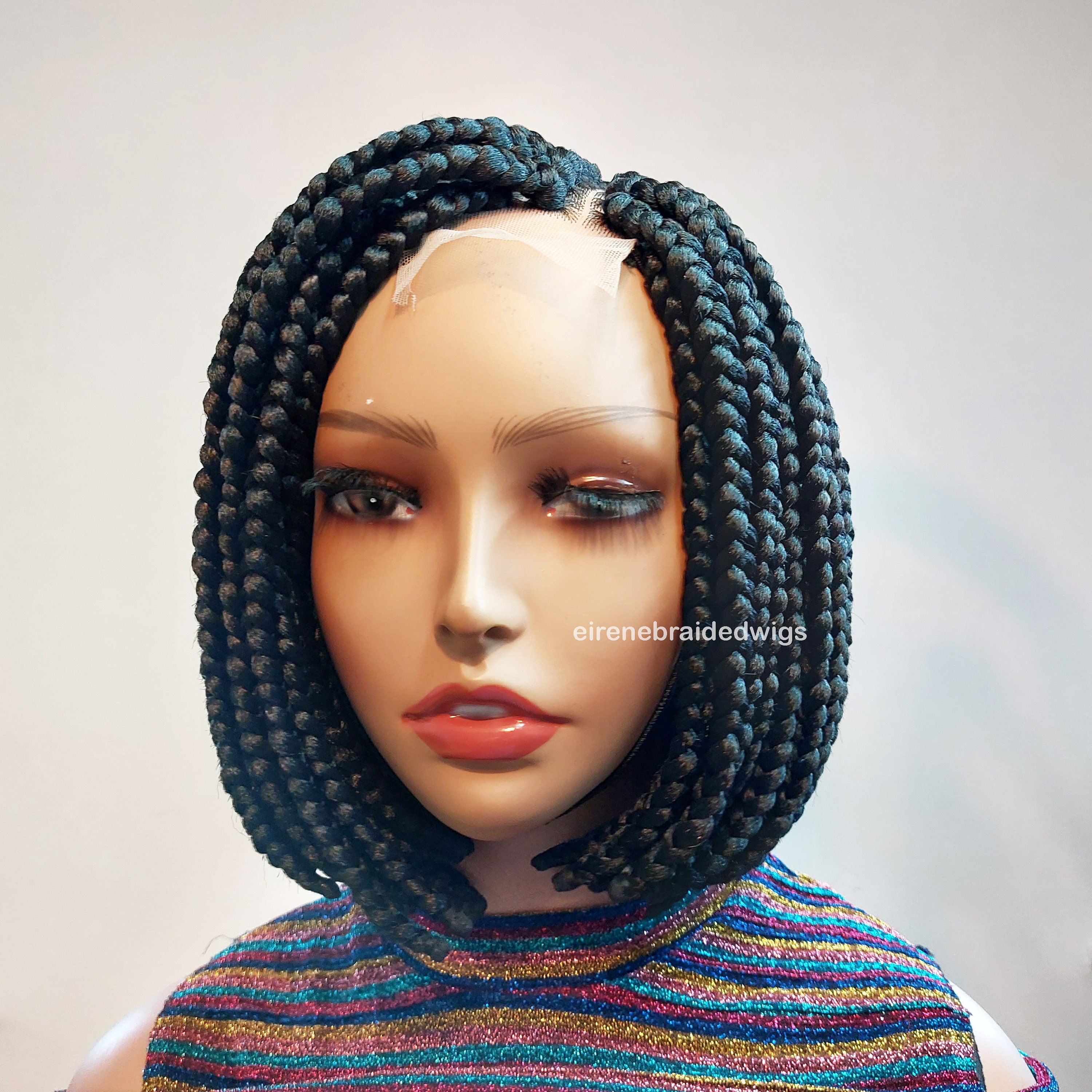 Bob Wig, Braided Wig for Black Women, Short Box Braids Wig, Blunt-cut ...