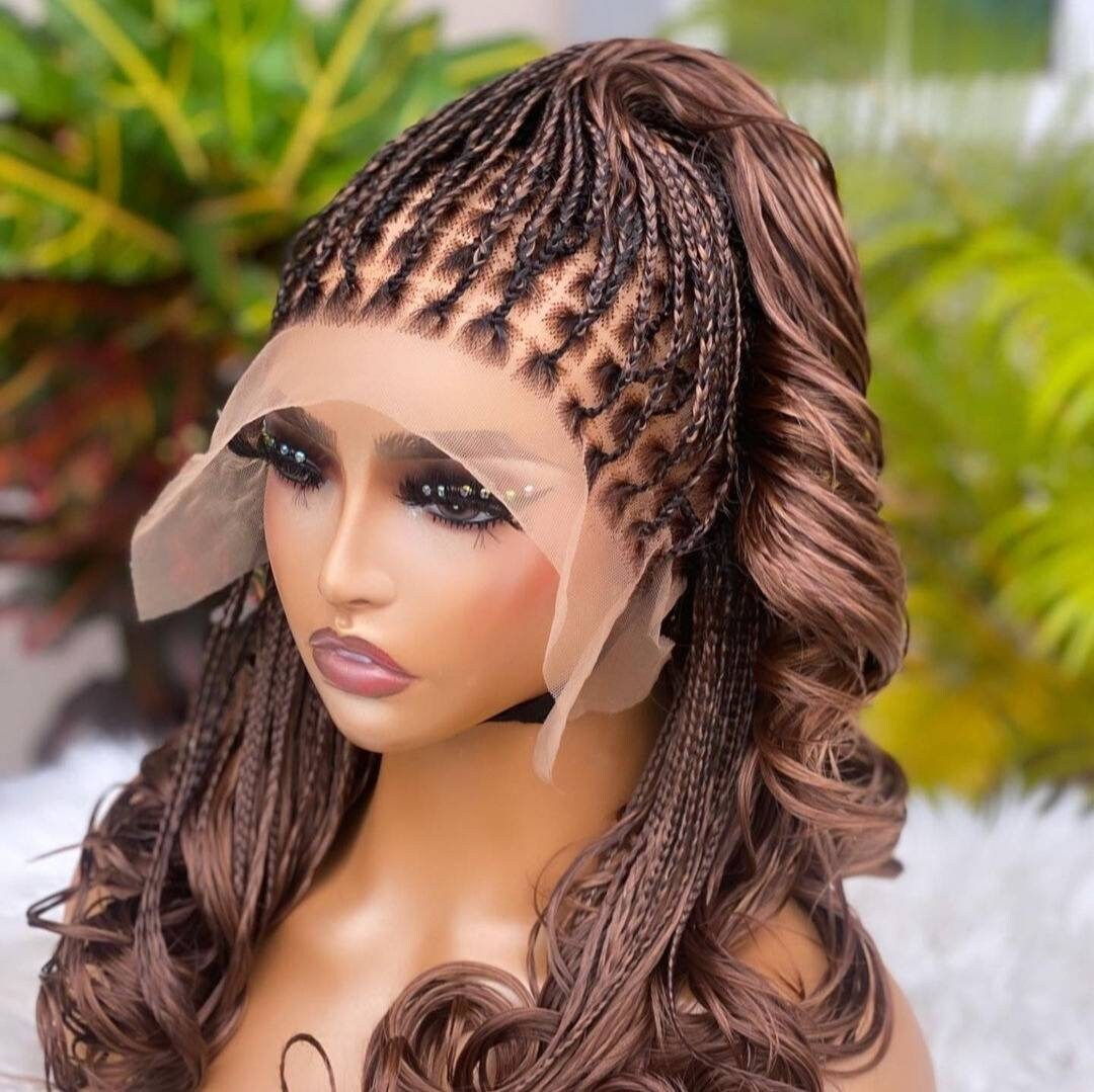 Full Lace Knotless Box Braids Wig For Black Women Spanish Curls Updo