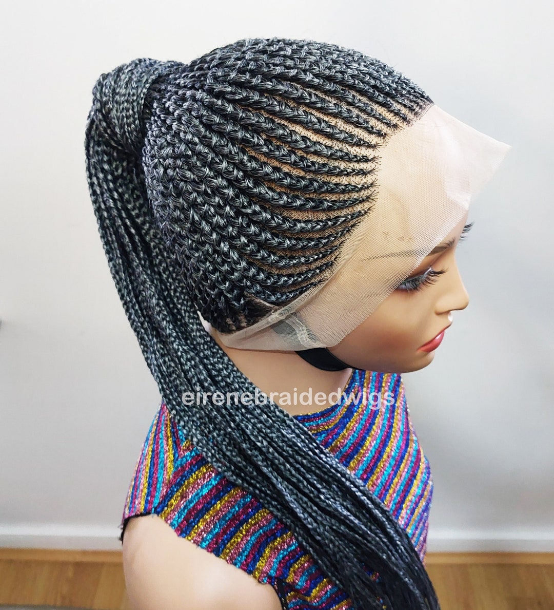 Fulani Conrow Updo Braided Wig for Black Women, High Bun Ponytail Braid ...