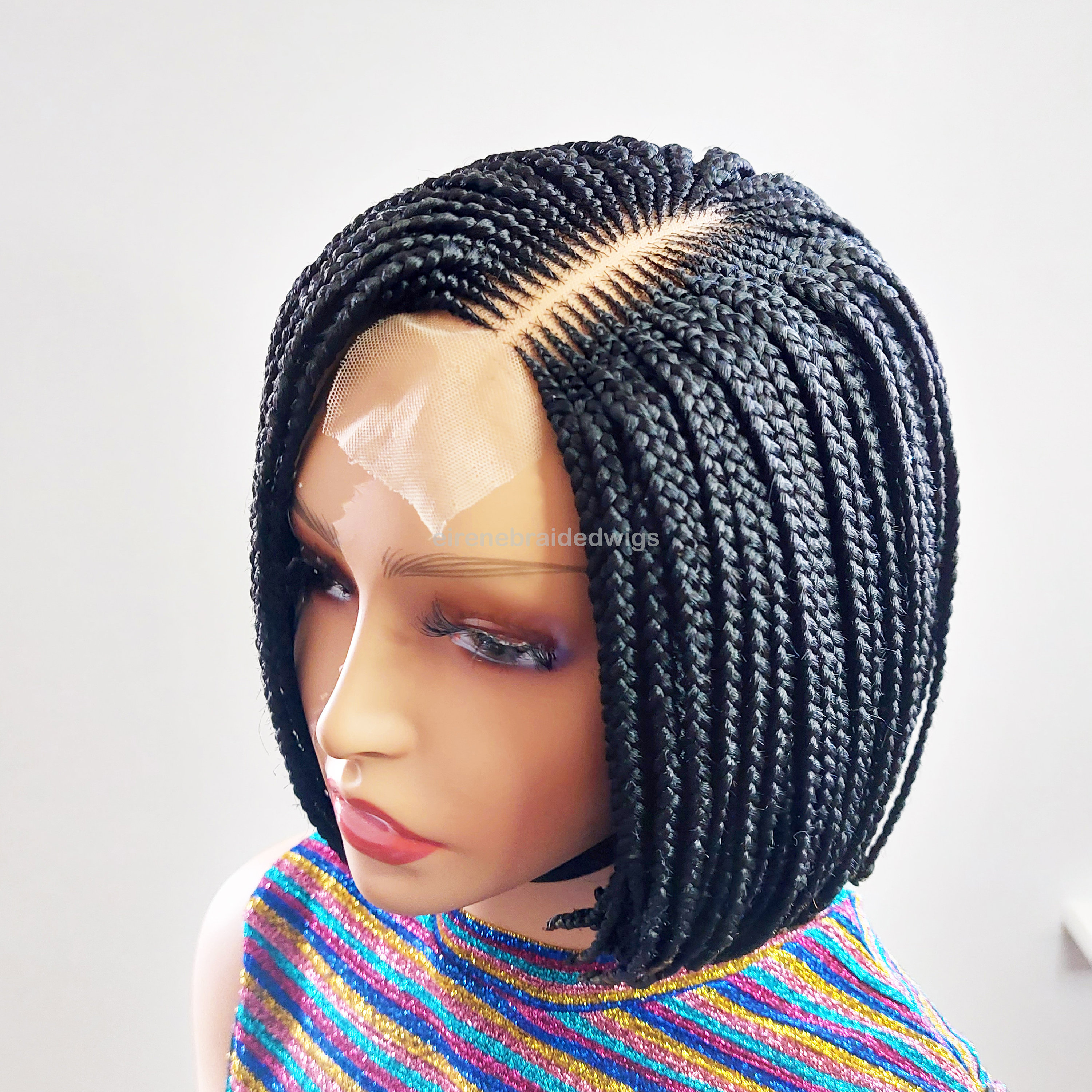 Short Bob Braids Wig for Black Women, Blunt-cut Light-weight Side-part ...