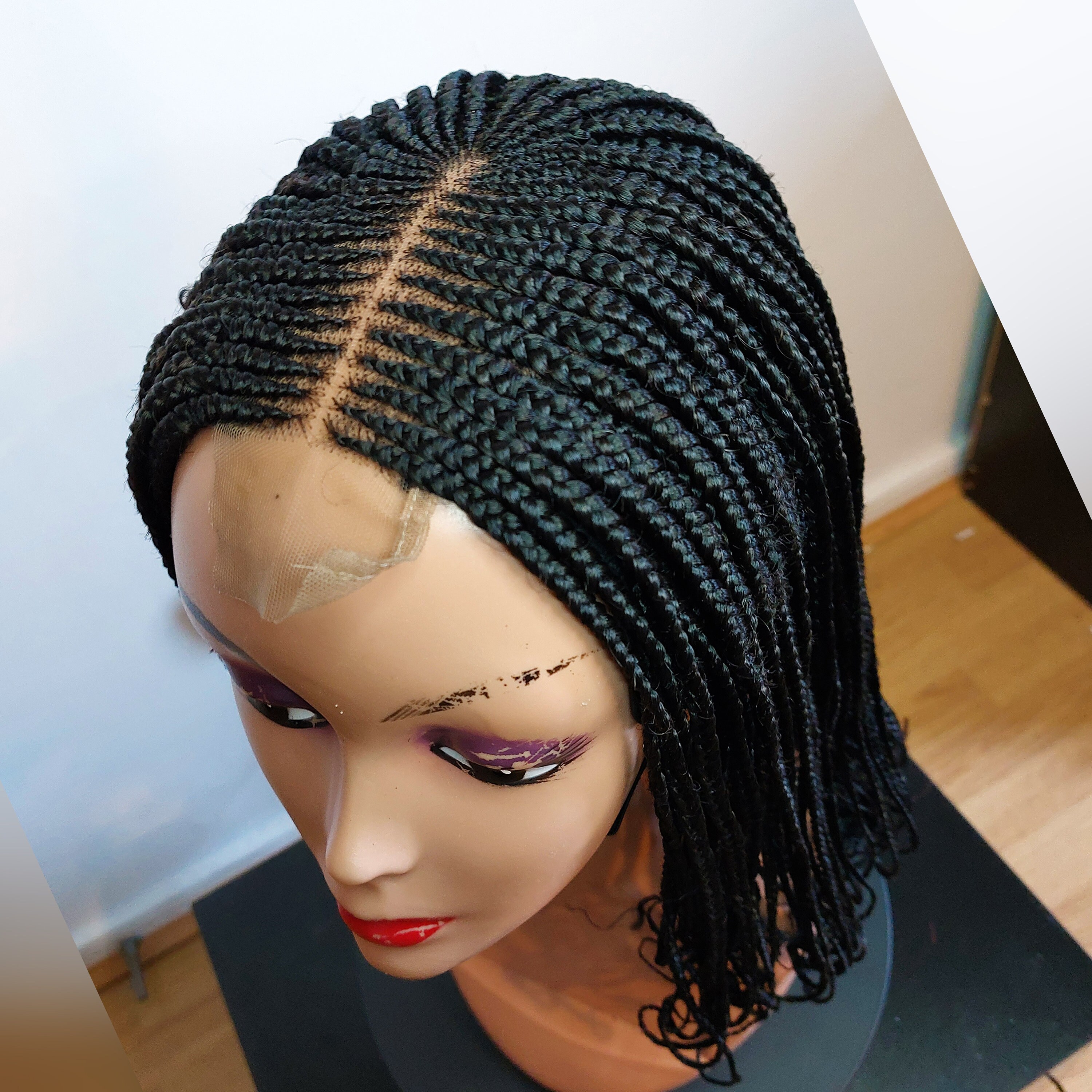 Fulani Conrow Braided Wig for Black Women, Ghana Weaving Box Braids Wig ...