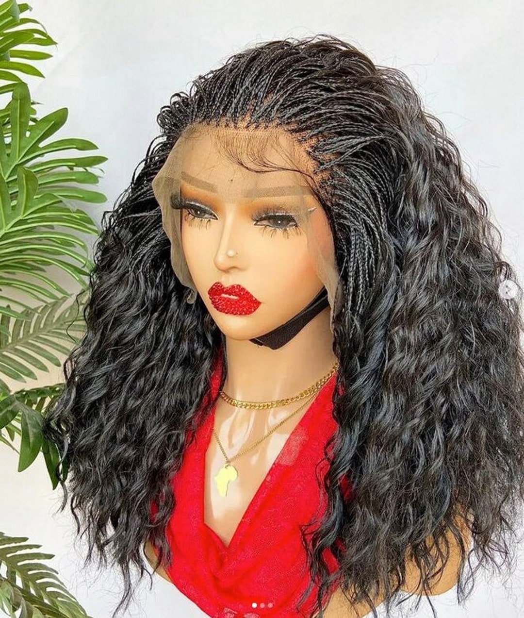 Lace-front Boho Wavy Micro Braids Wig for Black Women, Single-plait ...