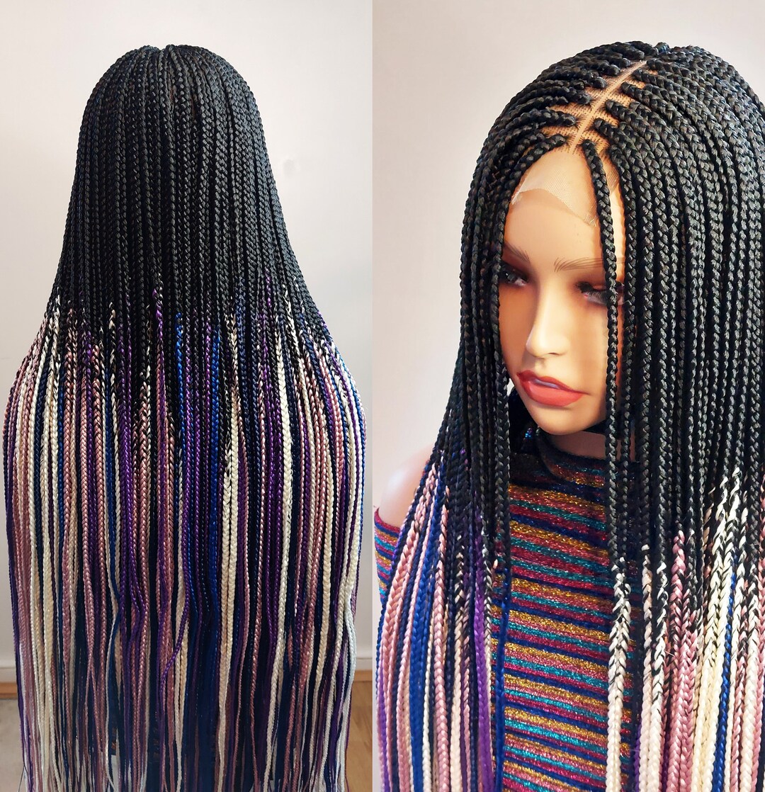 40in Box Braids Wig for Black Women, Long Rainbow Human Hair Multicolor ...