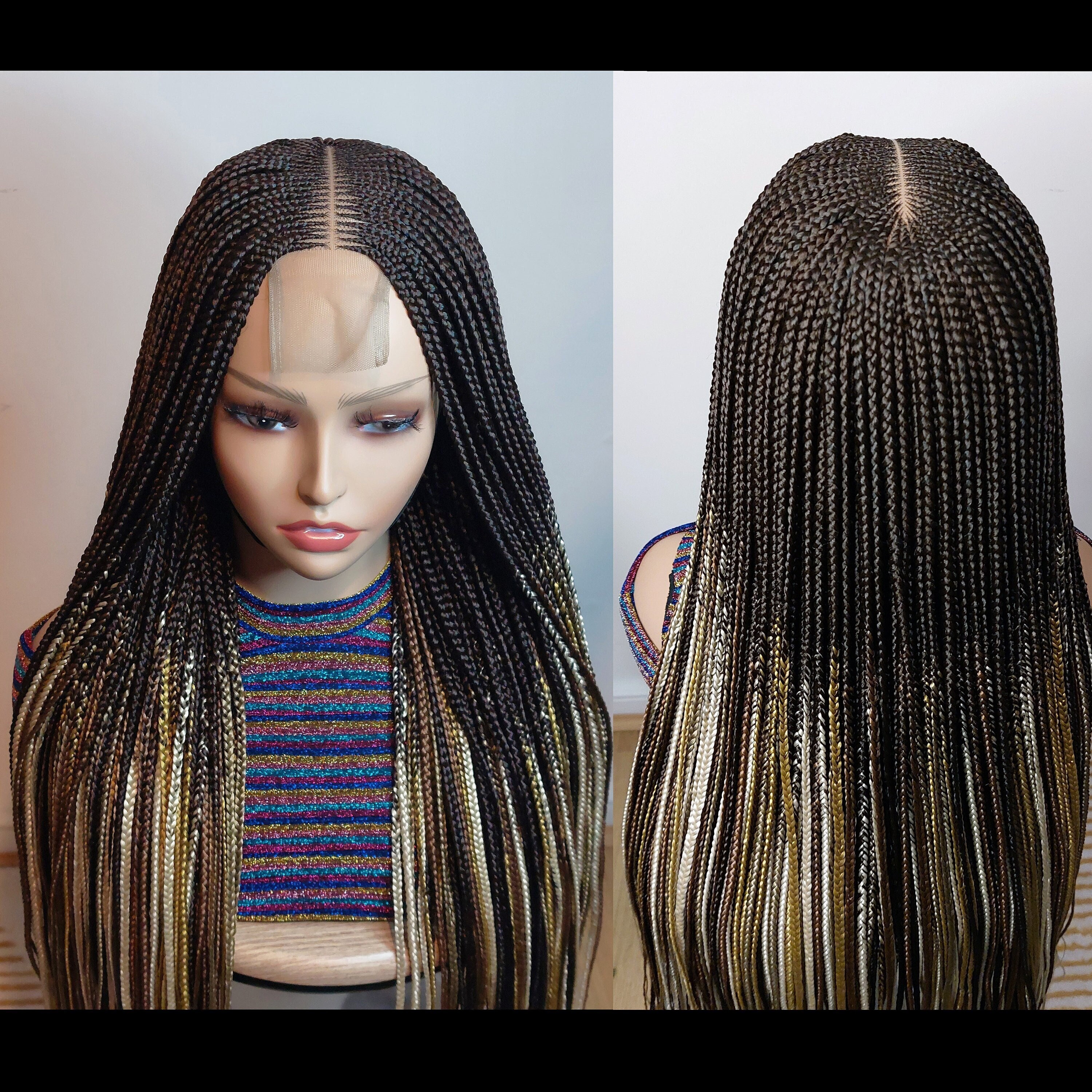 Fulani Conrow Braided Wig for Black Women, Ghana Weaving Box Braids Wig ...