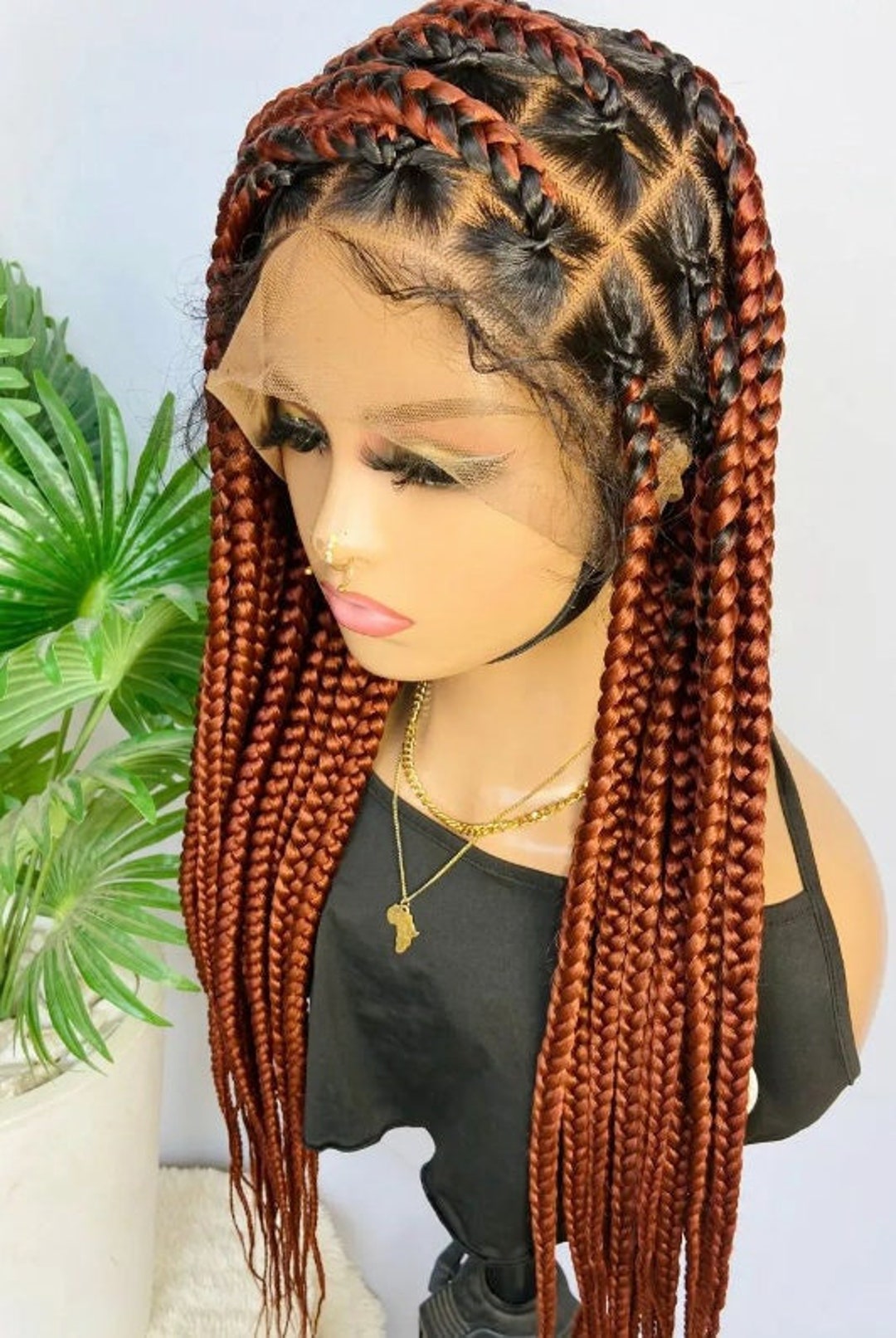 Chunky Knotless Big Box Braided Wig for Black Women, Baby Hair Full ...