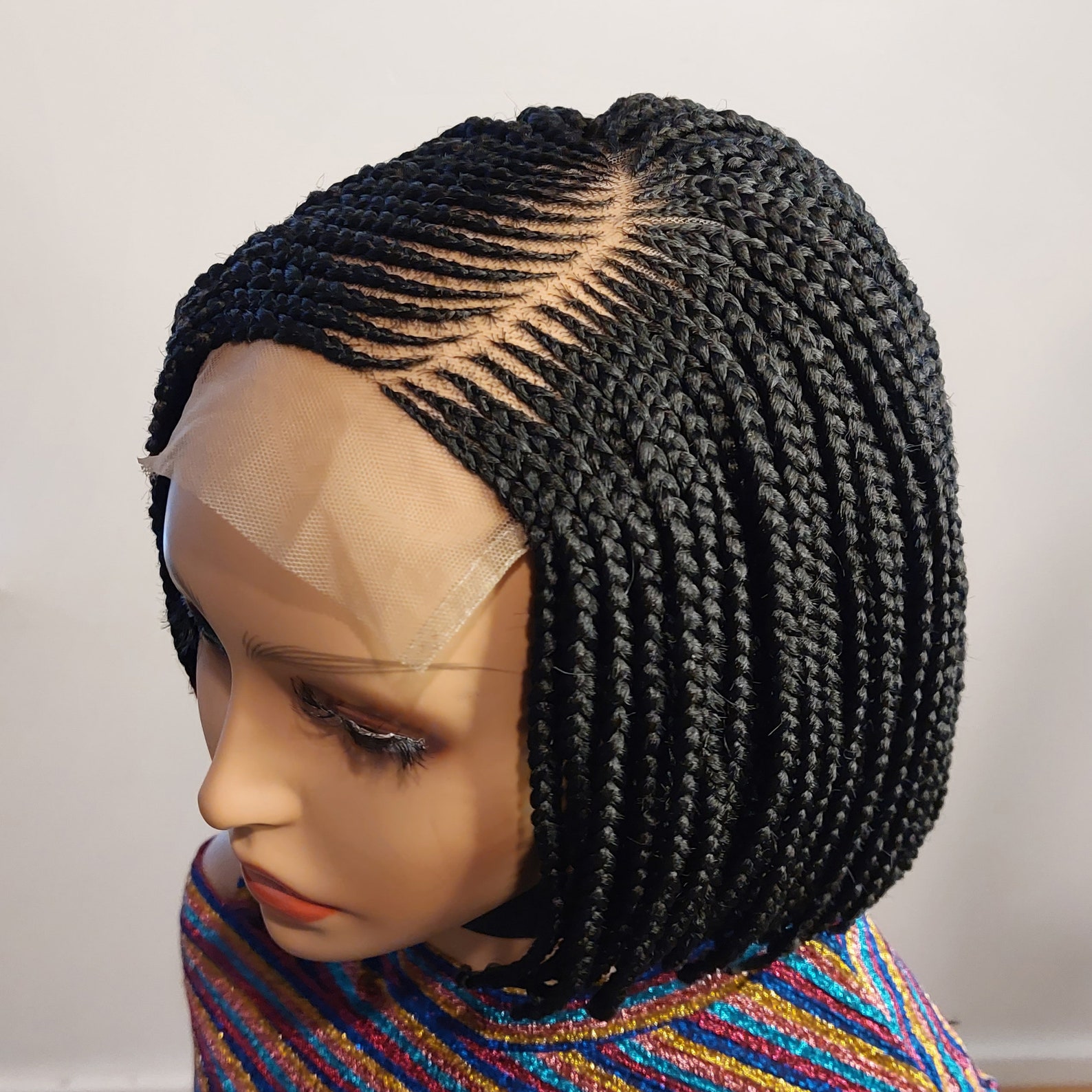 Bob Braids Wig, Bob Wig for Black Women, Short Black Wig, Conrow Wig ...