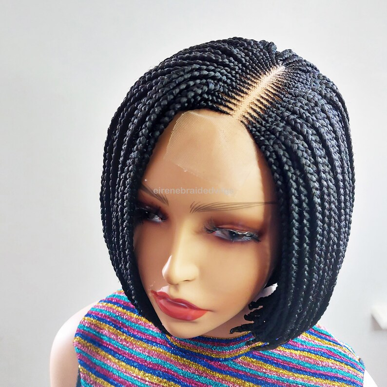 Short Bob Braids Wig for Black Women, Blunt-cut Light-weight Side-part ...