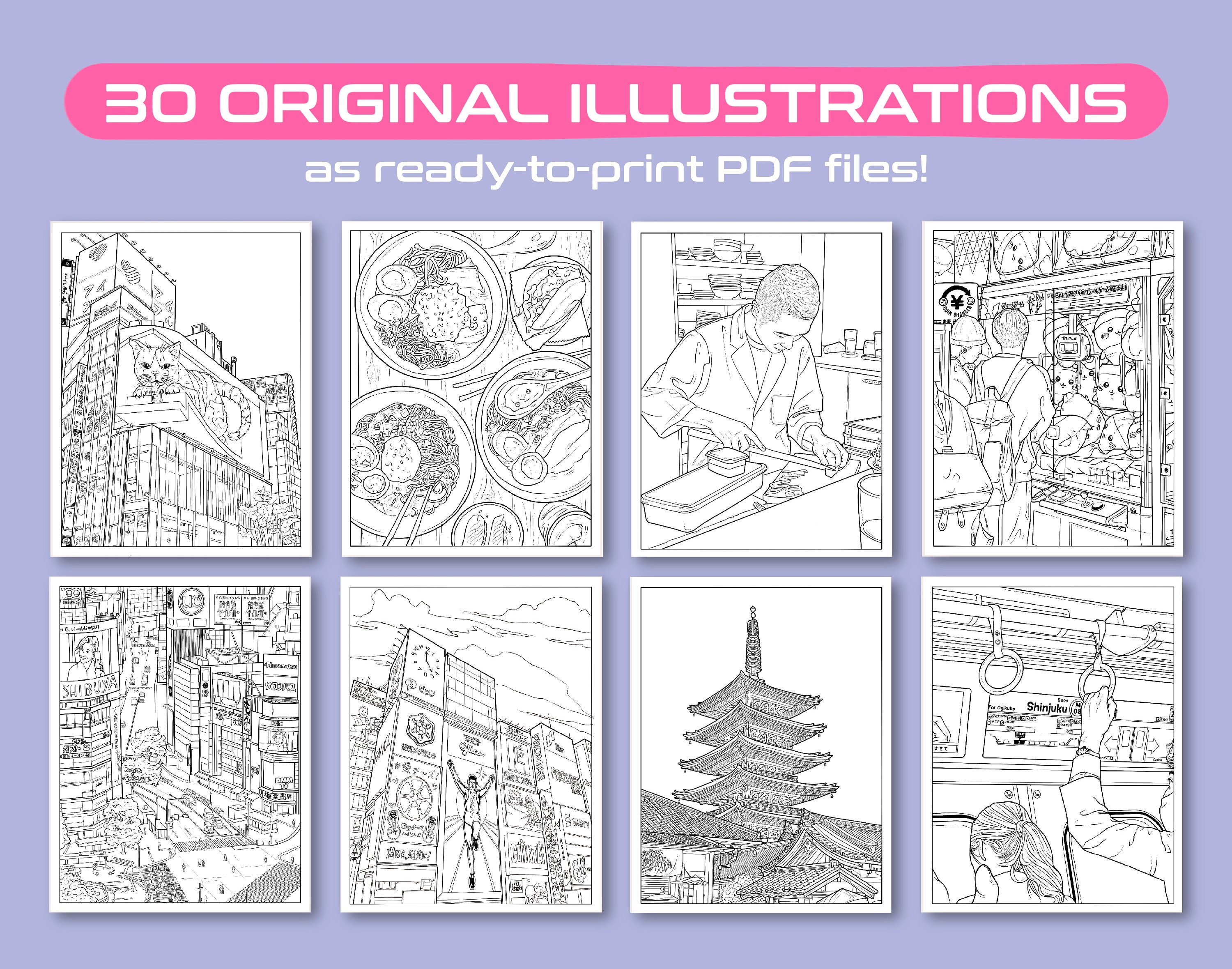 Japan Coloring Book Pages by Elena Gia 30 Original Hand Drawn ...