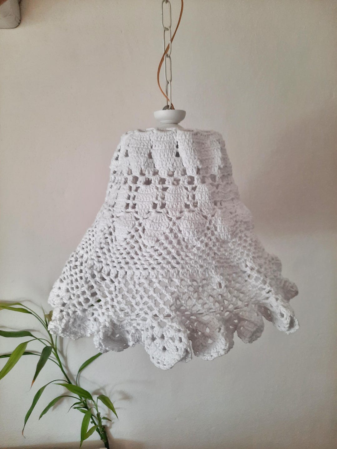 White Crochet Ceiling Pendant Lamp – Rustic and Unique Lighting Fixture ...