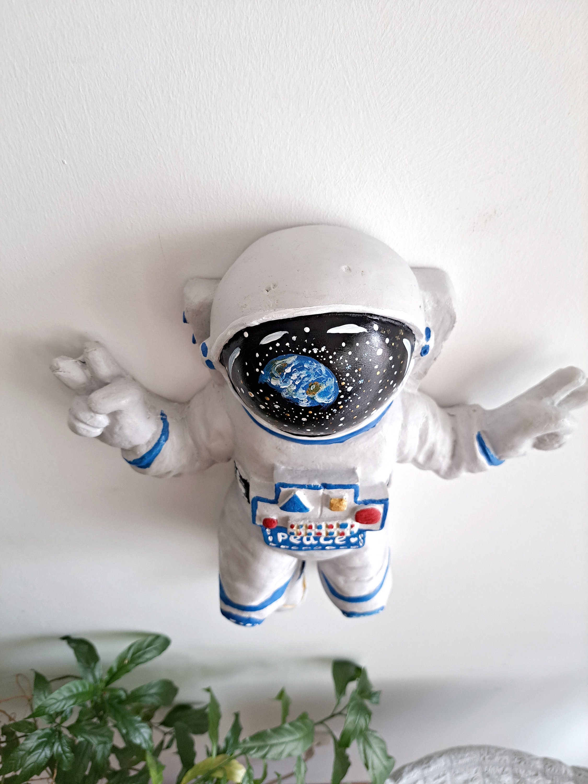 Hanging Astronaut for Wall, Handpainted Spaceman on the Moon - Etsy