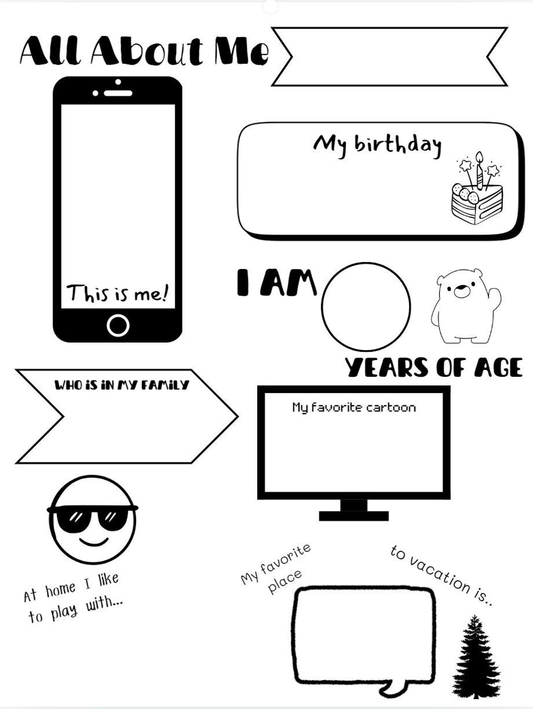 All About Me Worksheet - Etsy