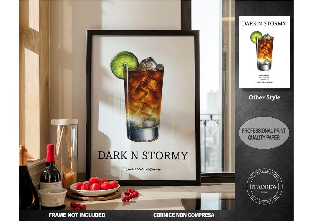 Cocktail Print DARK N STORMY Poster Alcohol Drink Beverage Alcohol Food ...