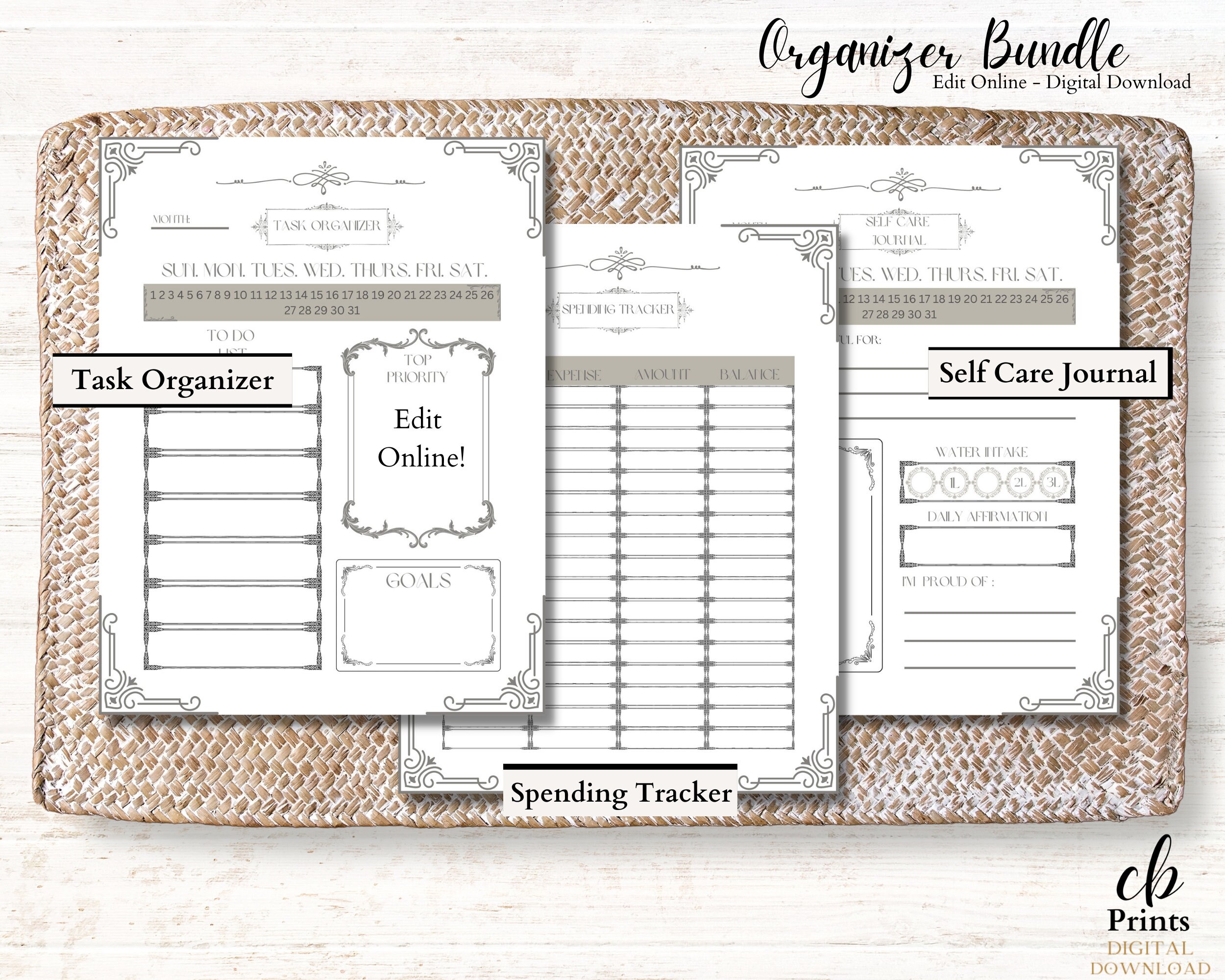 Fillable Vintage Planner, Self Care Journal, Printable Task Organizer ...