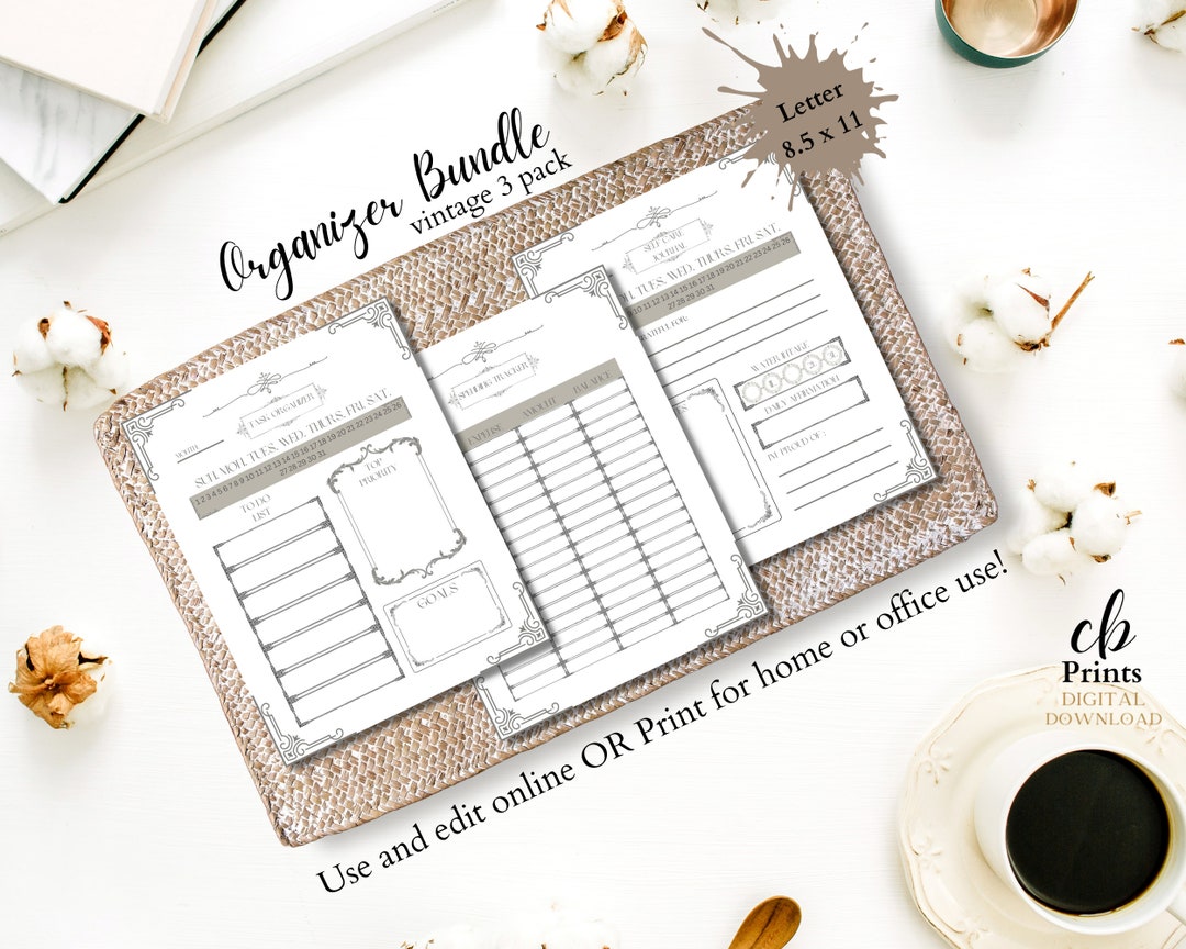 Fillable Vintage Planner, Self Care Journal, Printable Task Organizer ...