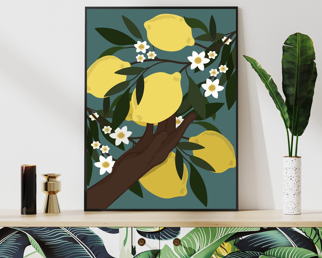 Lemon Harvest Print, Citrus Prints, Lemon Decor, Kitchen Fruit Print ...