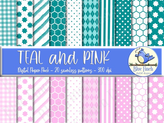Teal and Pink Digital Paper Pack - Etsy