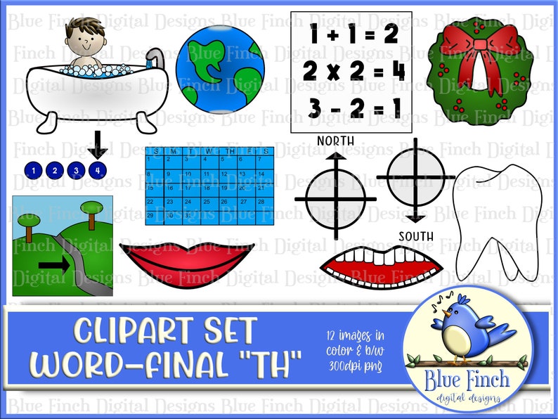 Articulation Clipart Set Voiceless th Word Final - Etsy