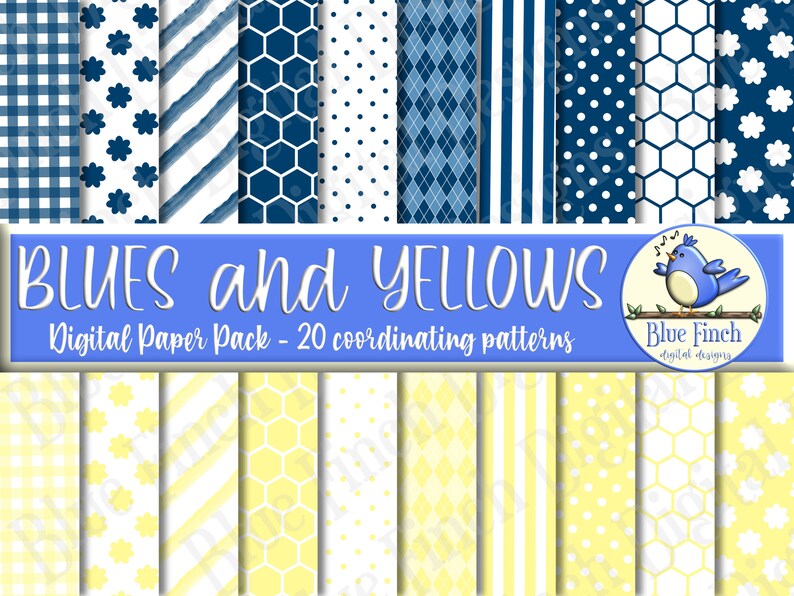 Blues and Yellows Digital Paper Set - Etsy