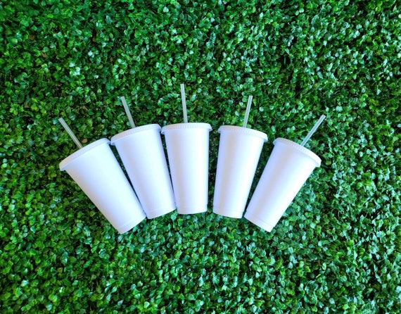 White Plastic Reusable Cold Cups 24 Oz & 16 Oz Set of 5 Cups - Etsy