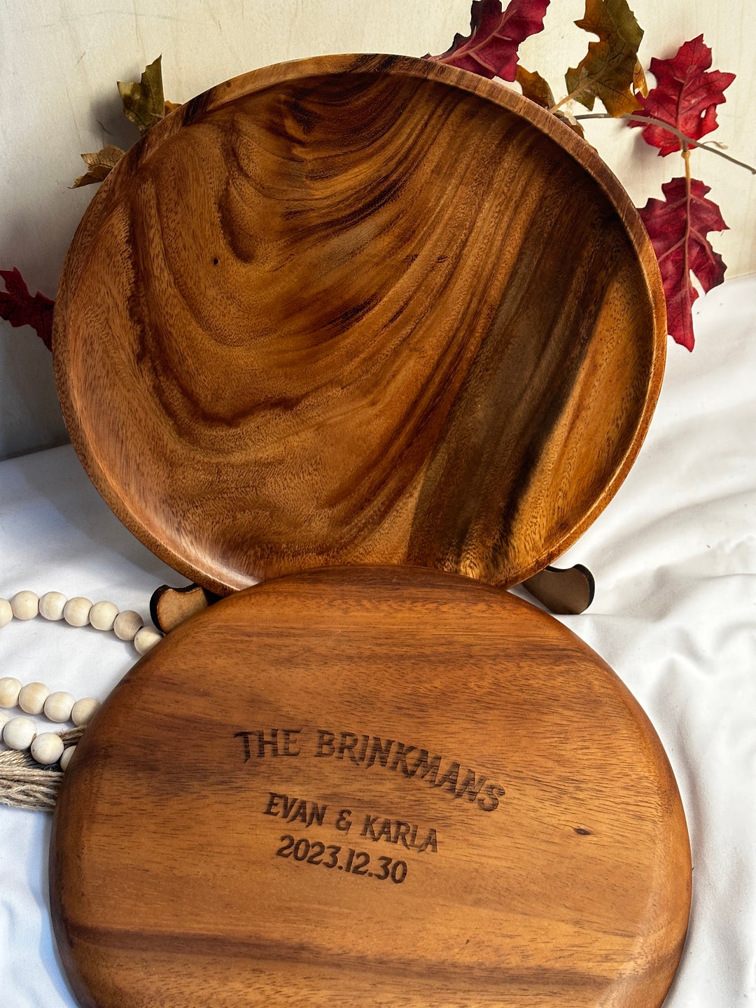 Set of 4- Round Acacia Wood Plates, Wood Dinnerware - Etsy