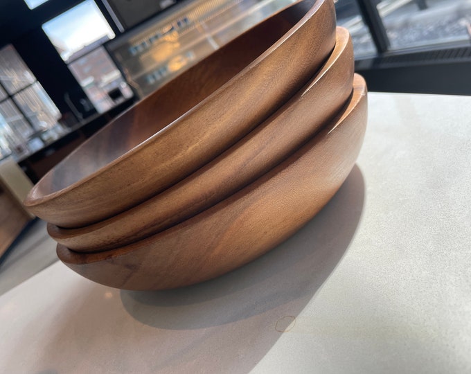 Set of Acacia Wood Deep Plate, Pasta Plate, Salad Plate, 9"x 2” - Etsy