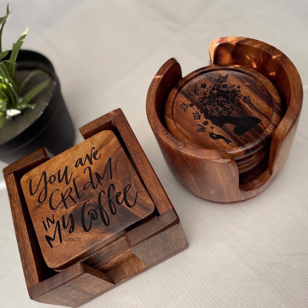 Personalized Coaster Gift Set, 6 Pc. Coaster Set With Rack, Laser ...