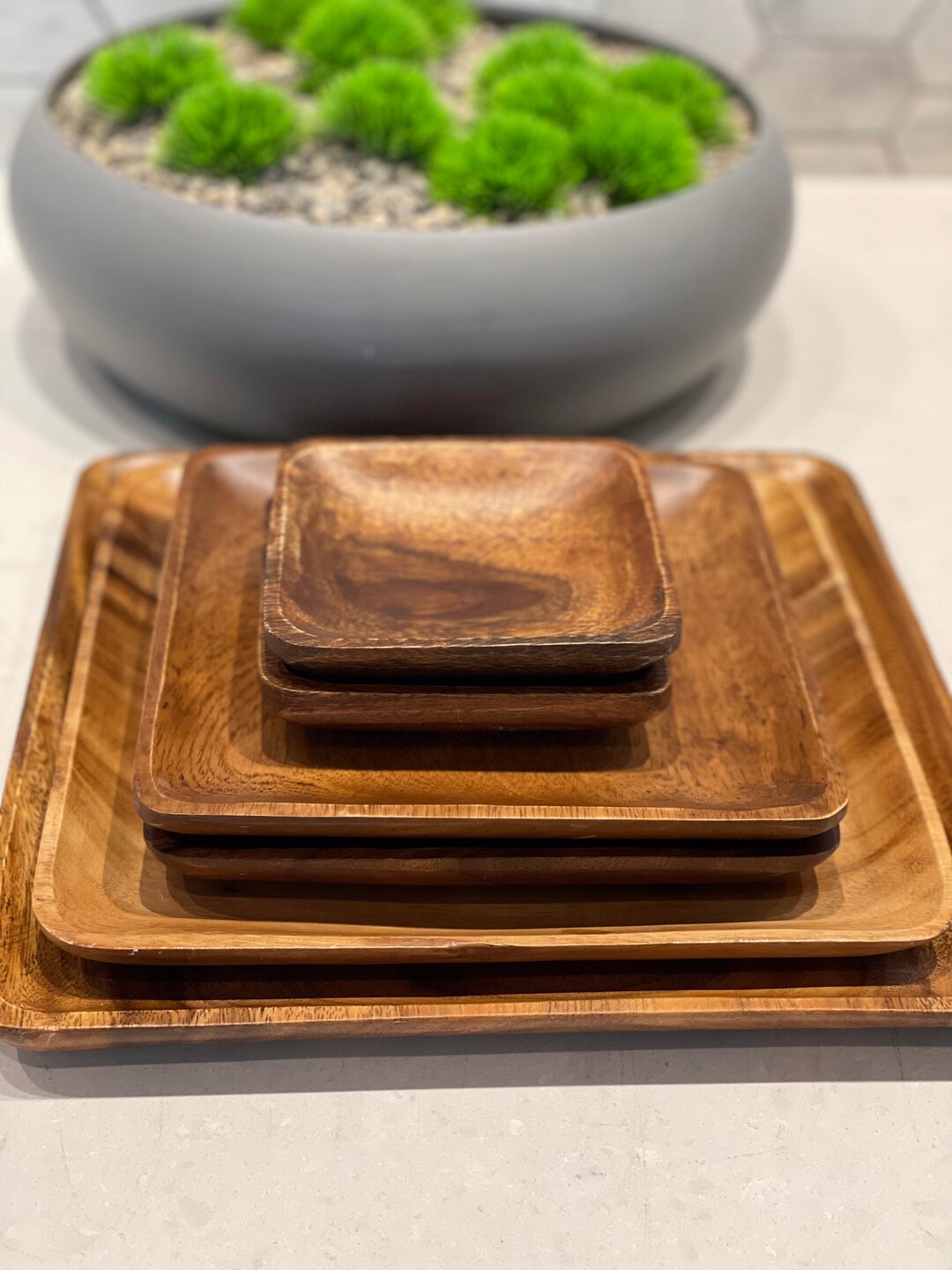 Set of 4 Acacia Wood Square Plates Outdoor plates wood - Etsy.de