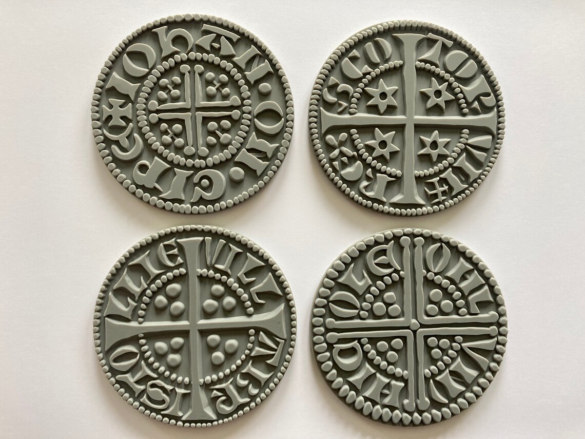 Hammered 3D coin drink coaster. Set of 4 easy clean non-slip | Etsy