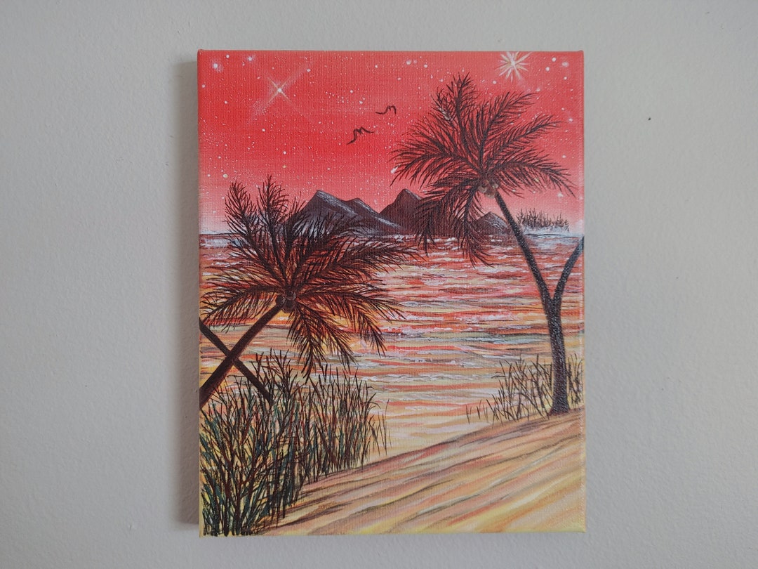 Colorful Sunburst Beach Painting on 8x10" Canvas - Etsy
