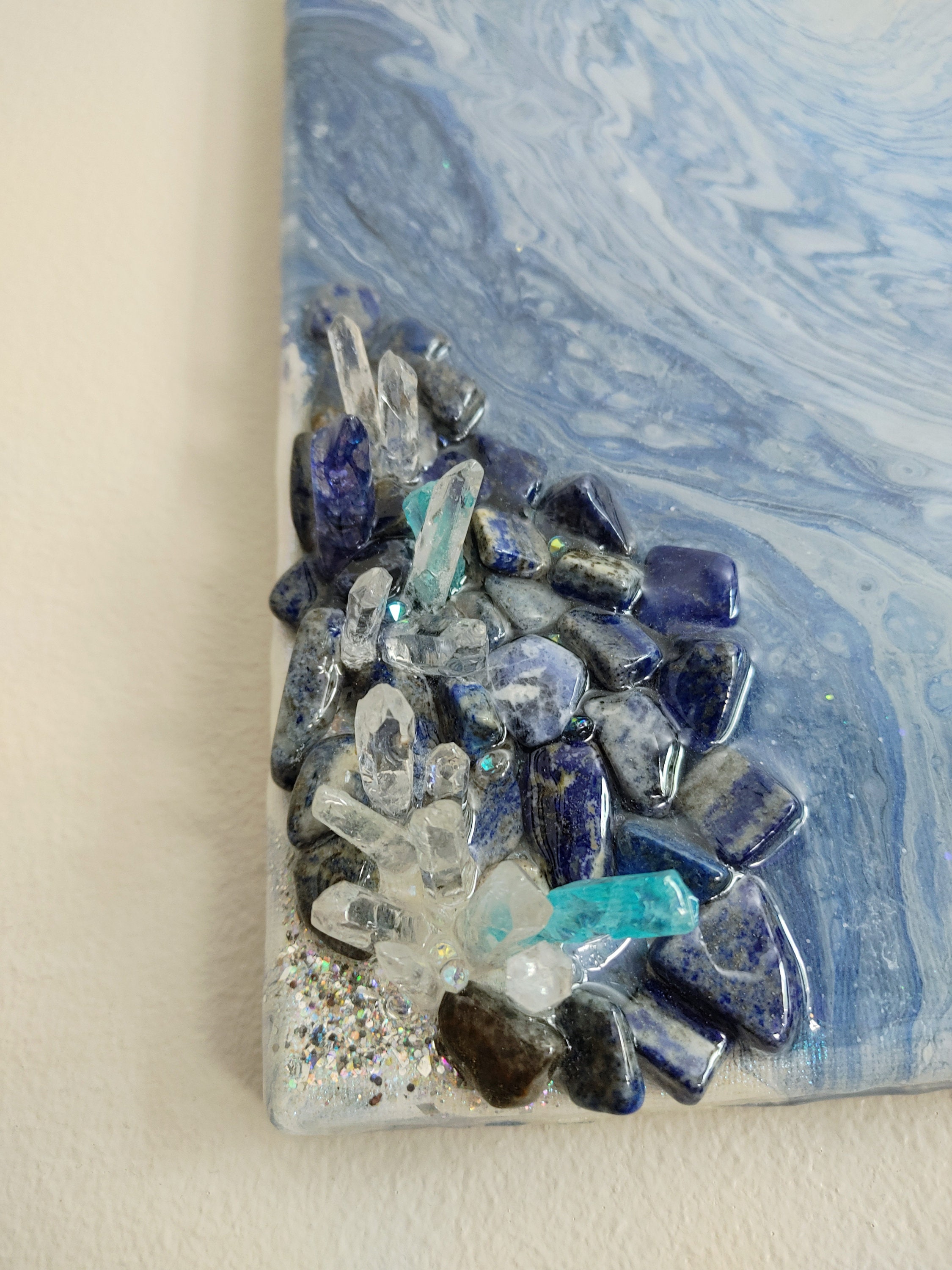 Blue Quartz Crystal Fluid Art Painting on 12x12" Stretched Canvas - Etsy