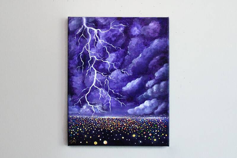 Acrylic Lightning Storm Painting Landscape Artwork Original Acrylic ...