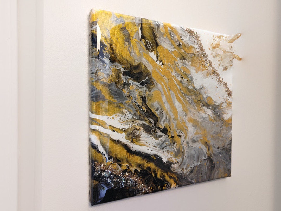 Black Gold Resin Geode Painting, Sunstone Crystal Textured Wall Art - Etsy