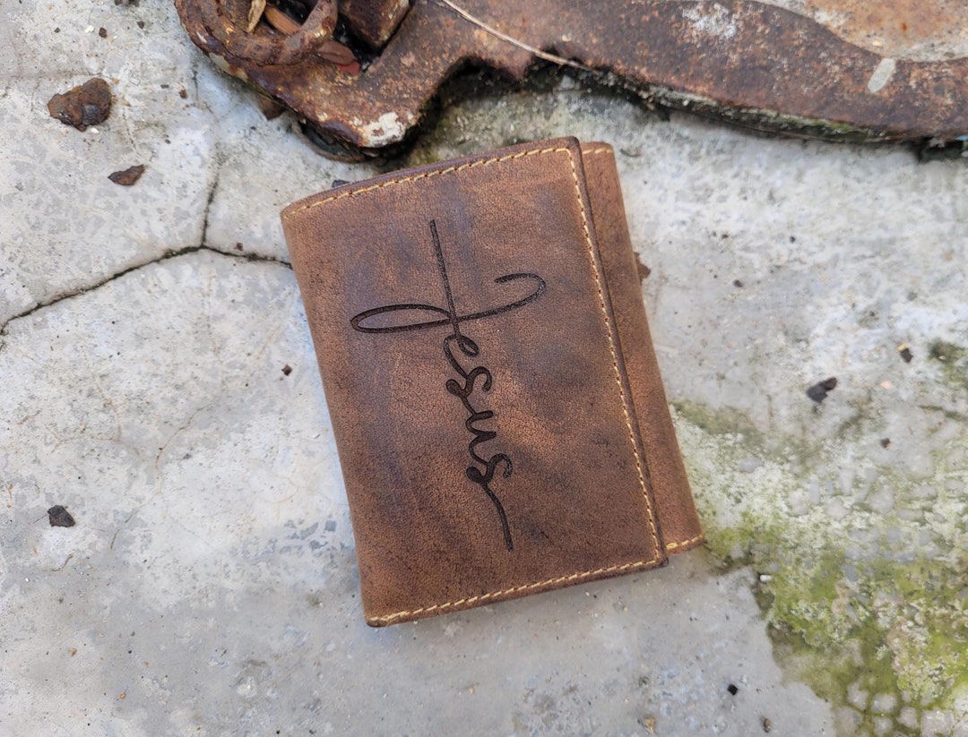 Jesus Engraved Cross Leather Wallet for Religious Christian Men ...