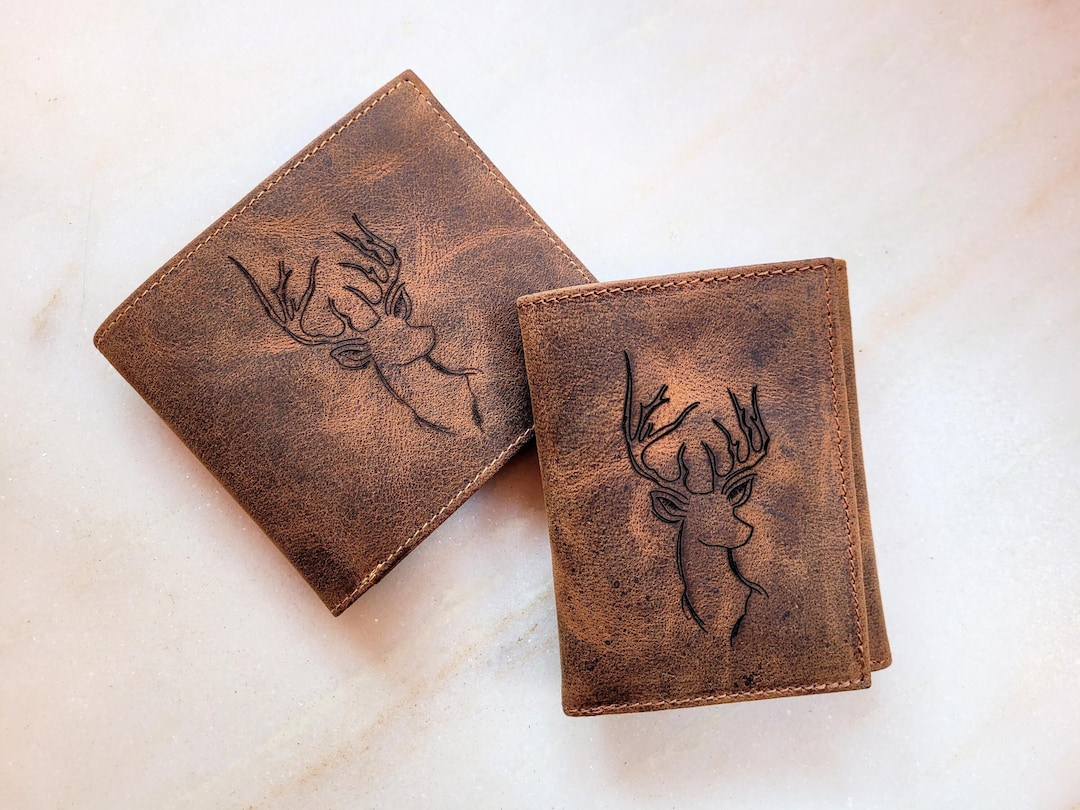 Personalized Trifold Wallet, Deer Hunting Engraved Leather Wallet ...