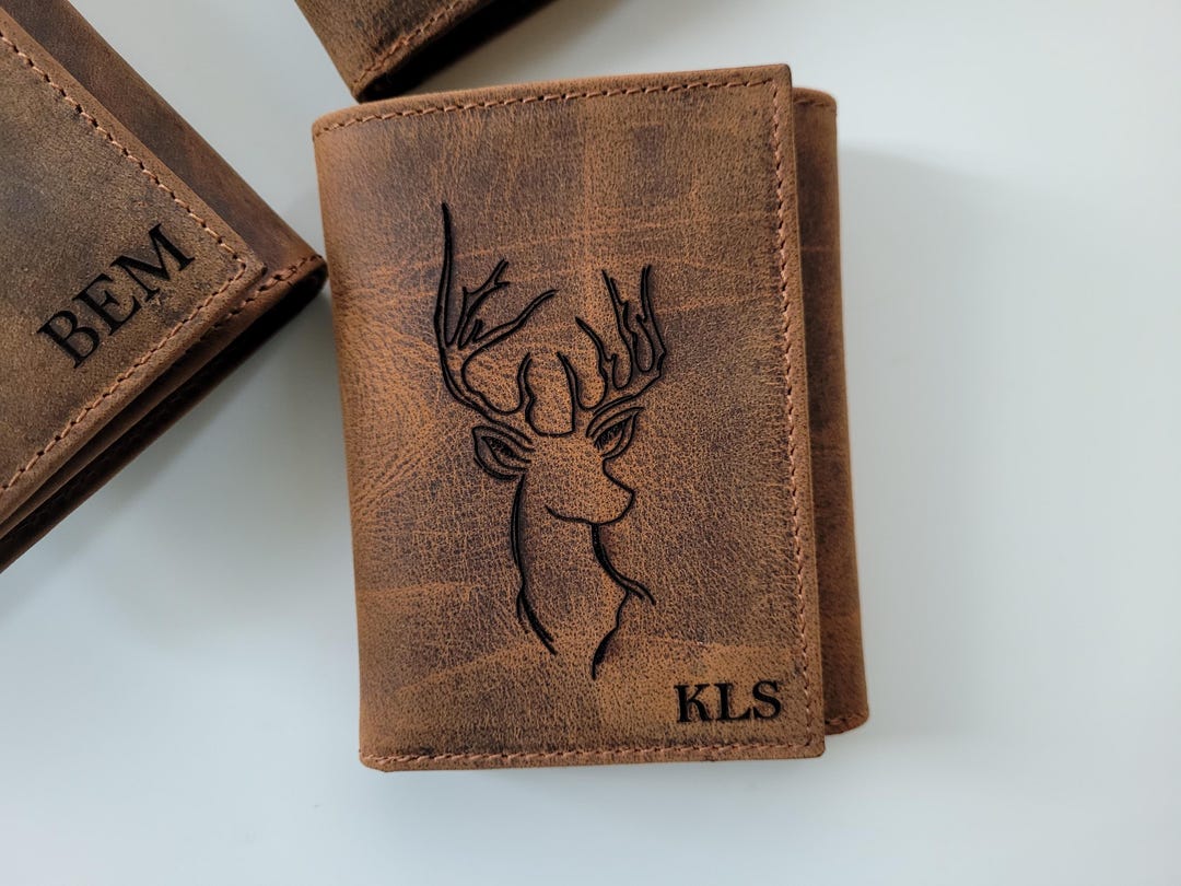 Personalized Trifold Wallet, Deer Hunting Engraved Leather Wallet ...