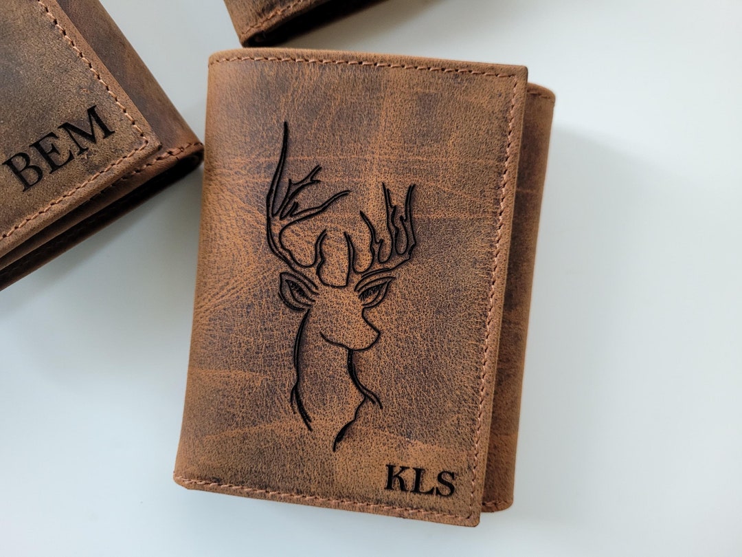 Personalized Trifold Wallet, Deer Hunting Engraved Leather Wallet ...