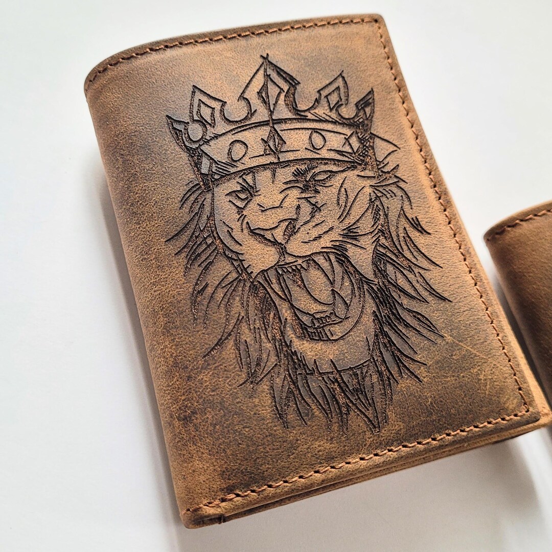 Lion Roar Leather Bifold Wallet, Custom Engrave Wallet, Lion Drawing ...