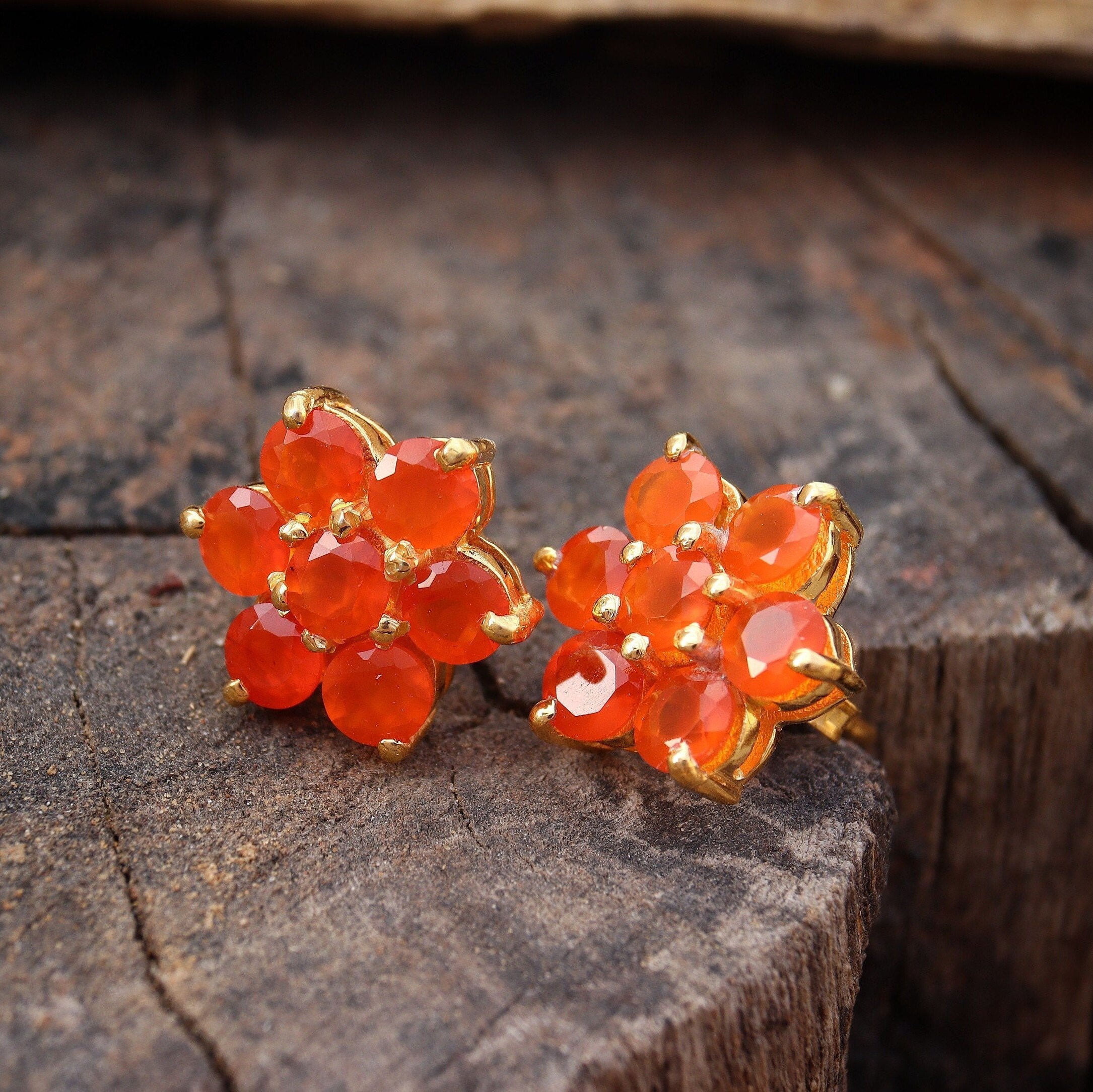 Natural Carnelian Earrings, Flower Statement Earrings, Handmade ...