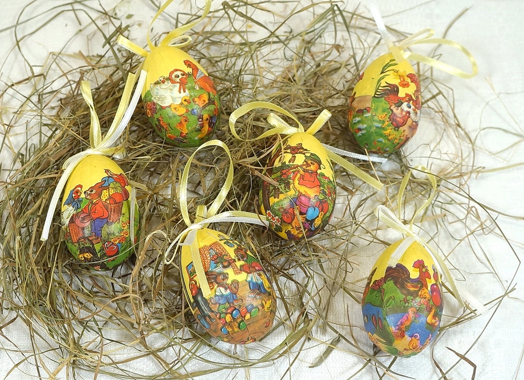 6-piece Set Easter Decoration Made of Papier-mâché, Cotton Wool Eggs ...